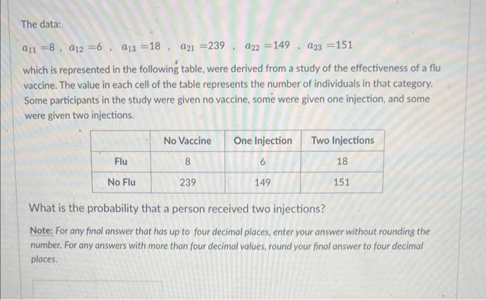Solved The data: a11=8,a12=6,a13=18,a21=239,a22=149,a23=151 | Chegg.com