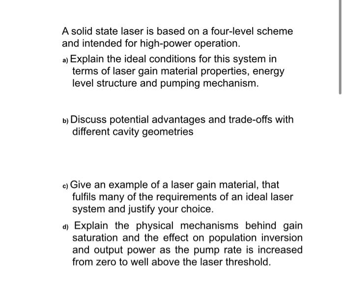 Solved A solid state laser is based on a four-level scheme | Chegg.com