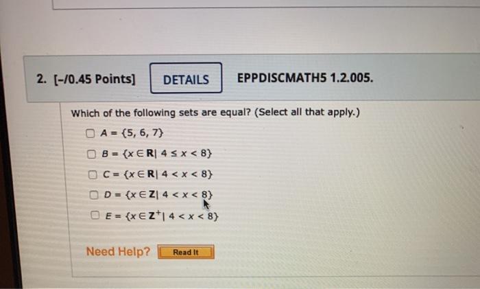 Solved 1. [-10.45 Points] DETAILS EPPDISCMATH5 1.2.004. (a) | Chegg.com