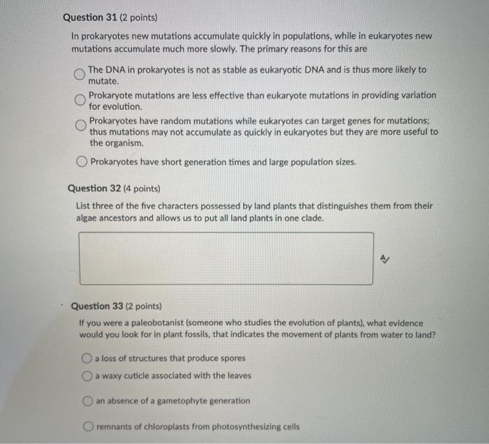 Solved Question 31 (2 points) In prokaryotes new mutations | Chegg.com