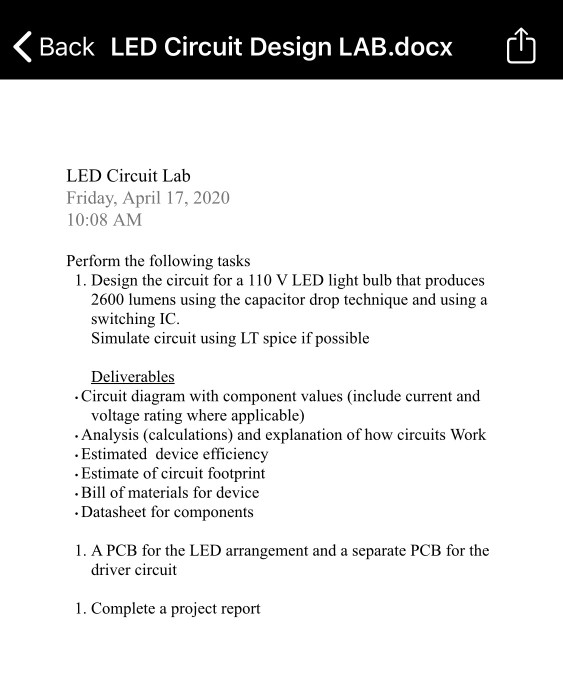 Back LED Circuit Design LAB.docx LED Circuit Lab | Chegg.com