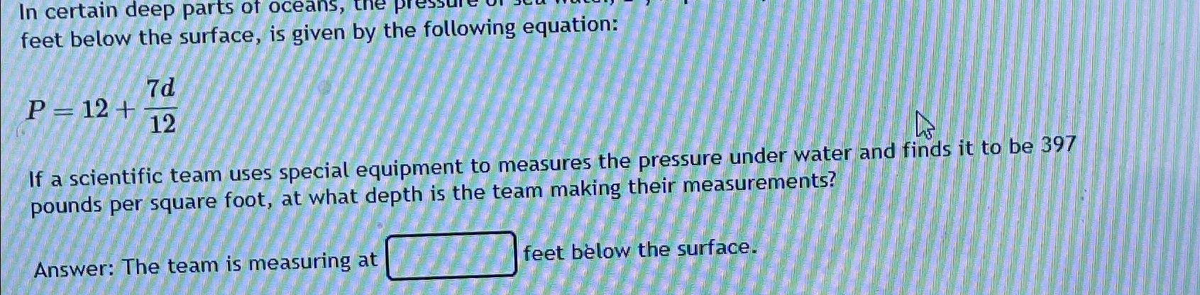 Solved feet below the surface, is given by the following | Chegg.com
