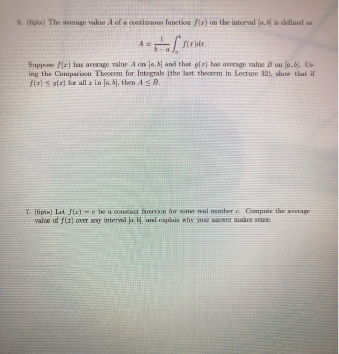 Solved 6. (6pts) The average value A of a continuous | Chegg.com
