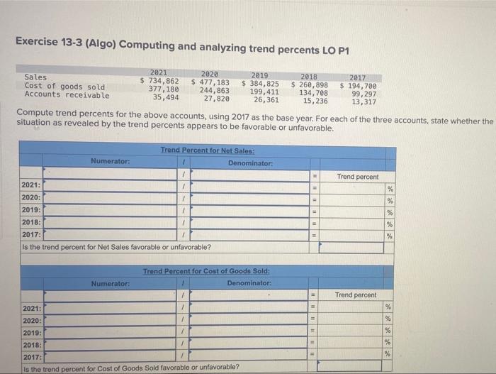 Solved Exercise 13-3 (Algo) Computing and analyzing trend | Chegg.com