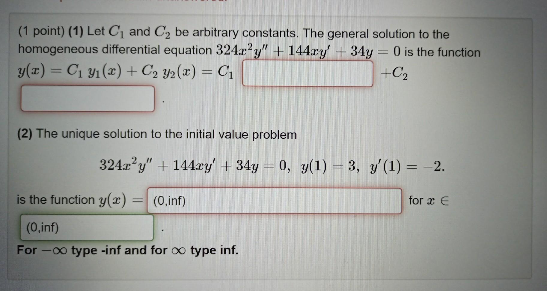 Solved (1 point) (1) Let C1 and C2 be arbitrary constants. | Chegg.com