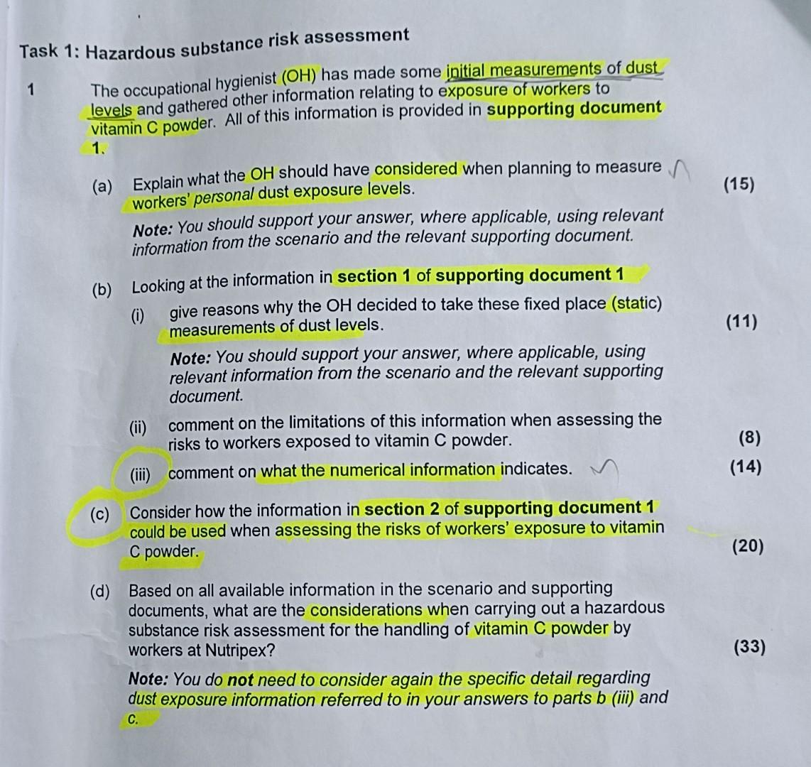 Solved 1: Hazardous substance risk assessment The | Chegg.com