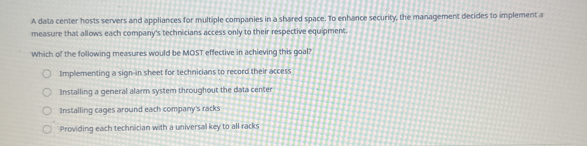 Solved A data center hosts servers and appliances for | Chegg.com
