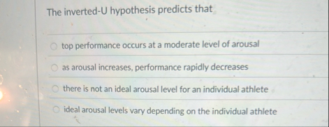 Solved The inverted-U hypothesis predicts that ﻿top | Chegg.com