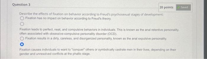 Solved Describe the effects of fixation on behavior | Chegg.com