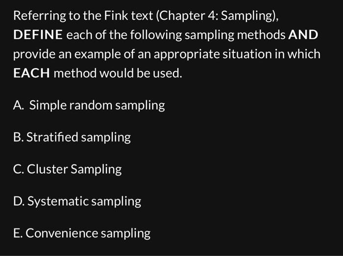 Solved Referring to the Fink text (Chapter 4: Sampling), | Chegg.com