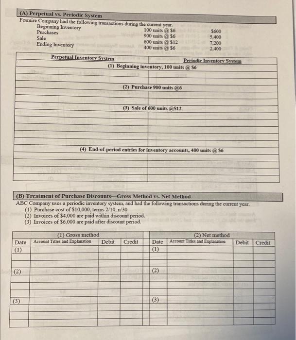 Solved (B) Treatment of Purchase Discounts-Gross Method vs. | Chegg.com