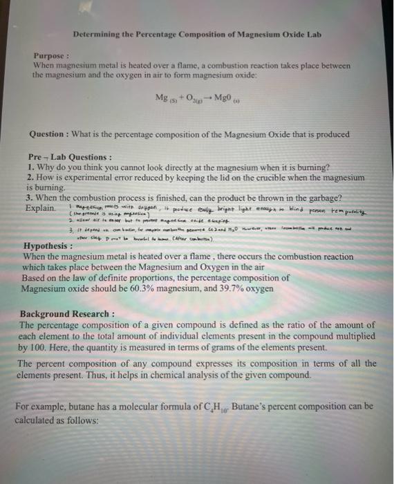 Solved Determining the Percentage Composition of Magnesium | Chegg.com