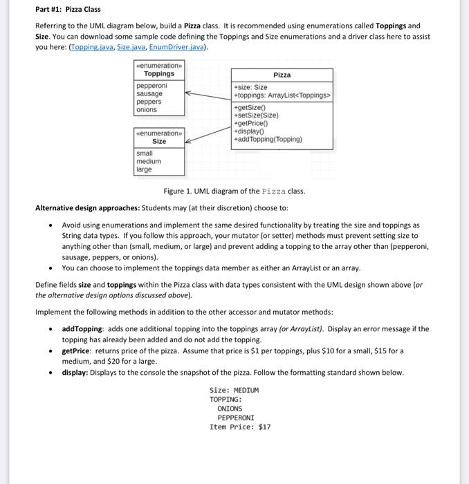 Solved Part \#1: Pizza Class Referring to the UML diagram | Chegg.com