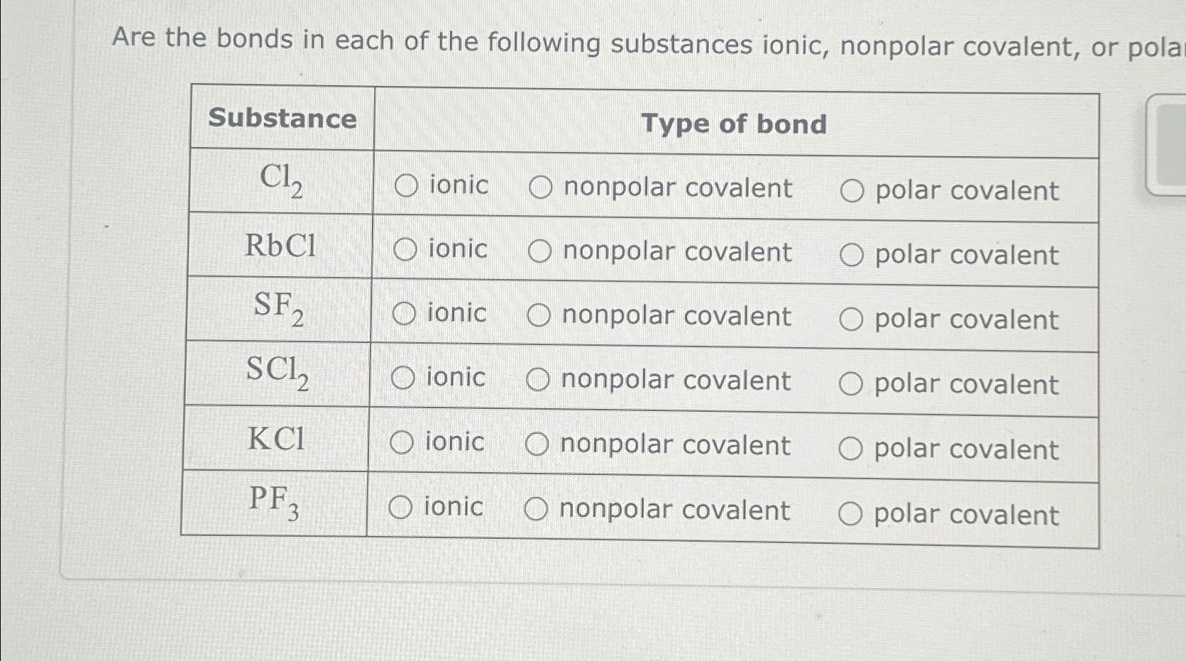 Are the bonds in each of the following substances | Chegg.com