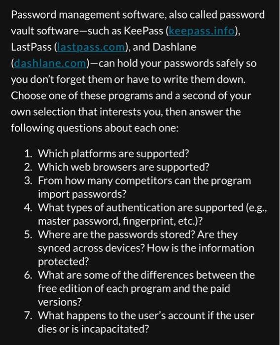 Solved Password management software, also called password | Chegg.com