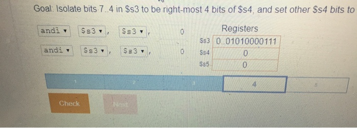 Goal: Isolate bits 7.4 in $s3 to be right-most 4 bits | Chegg.com
