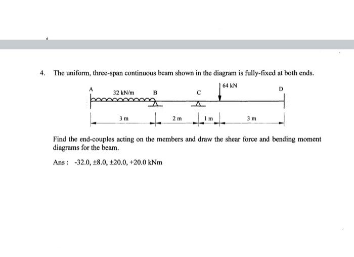 Solved 4. The uniform, three-span continuous beam shown in | Chegg.com