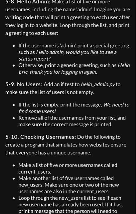 Solved usernames, including the name 'admin'. Imagine you | Chegg.com