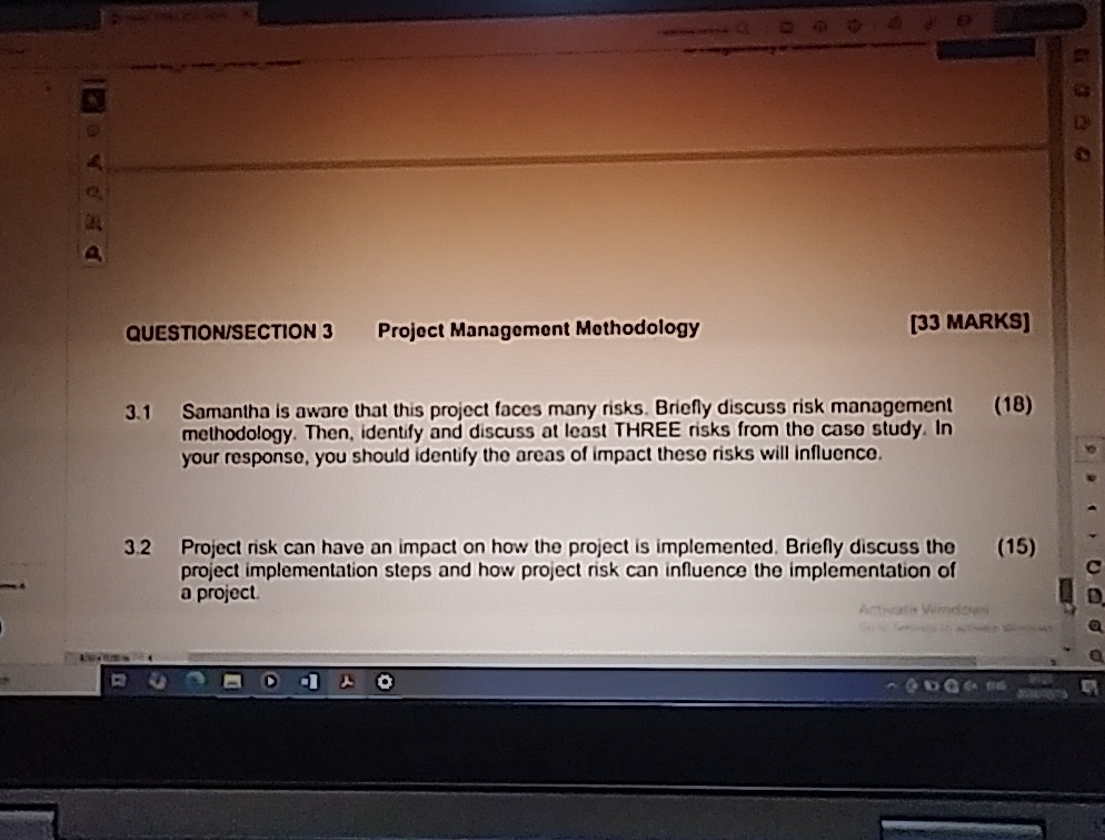 Solved QUESTION/SECTION 3Projoct Management Methodology[33 | Chegg.com