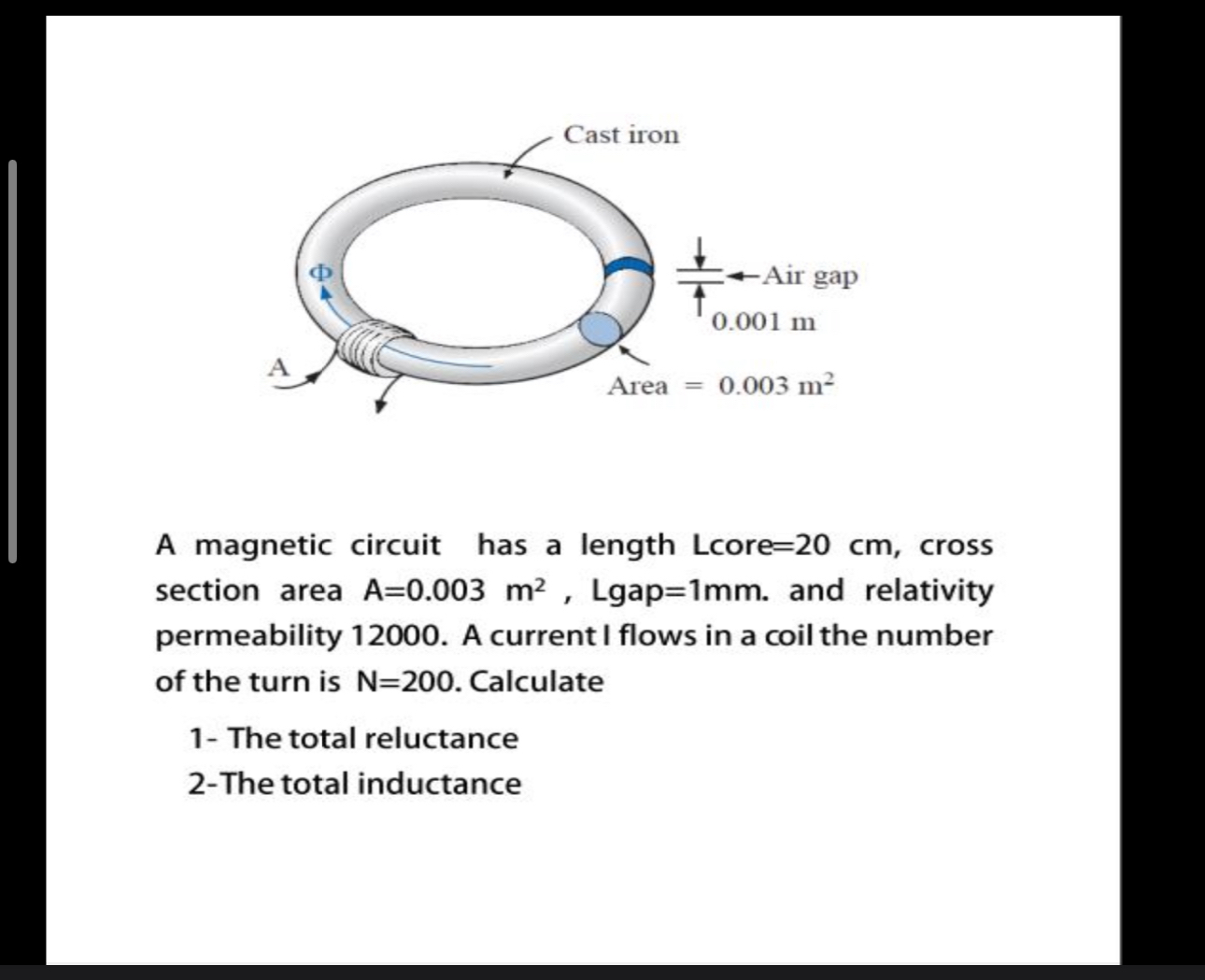 A magnetic circuit has a length Lcore =20cm, ﻿cross | Chegg.com