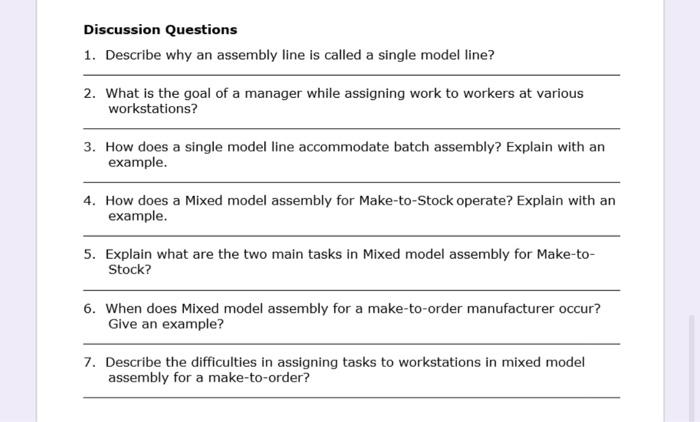 Solved 1. Describe why an assembly line is called a single | Chegg.com