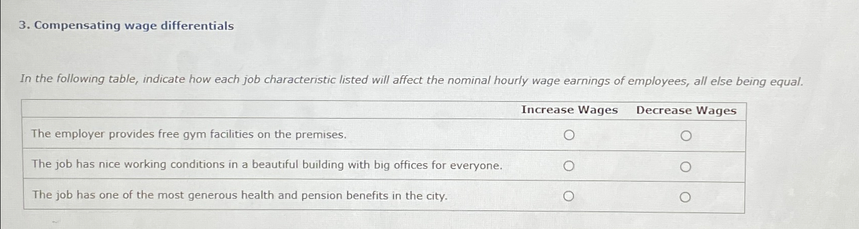 Solved Compensating wage differentialsIn the following | Chegg.com