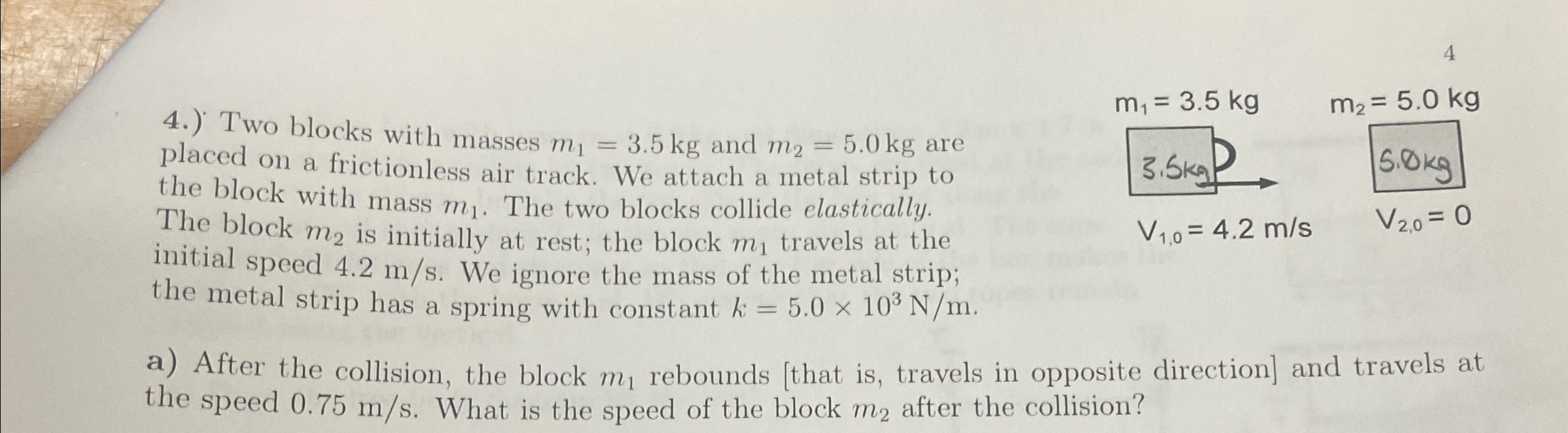 Solved 4.) ﻿Two blocks with masses m1=3.5kg ﻿and m2=5.0kg | Chegg.com