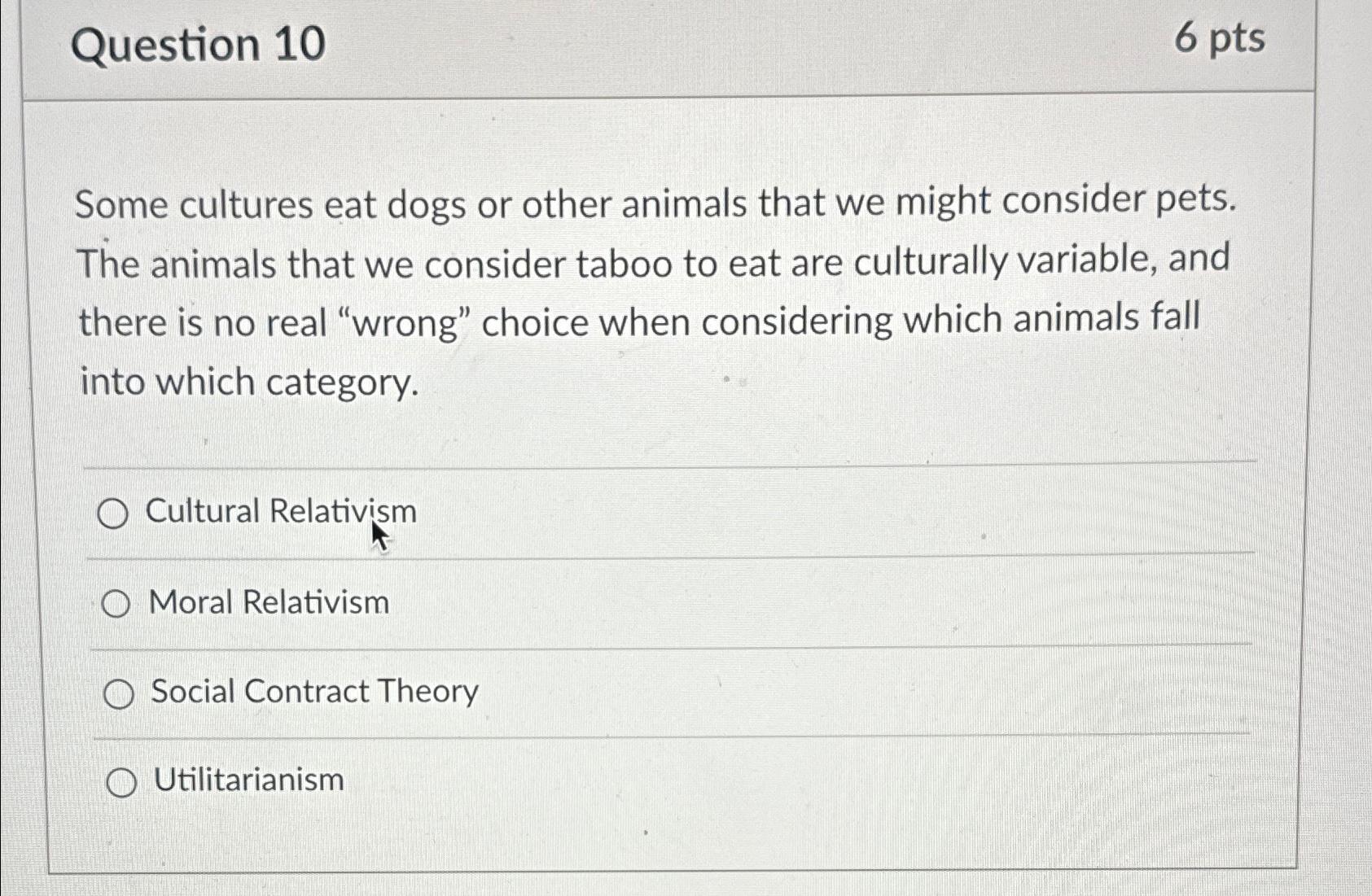 Solved Question 106 ﻿ptsSome cultures eat dogs or other | Chegg.com