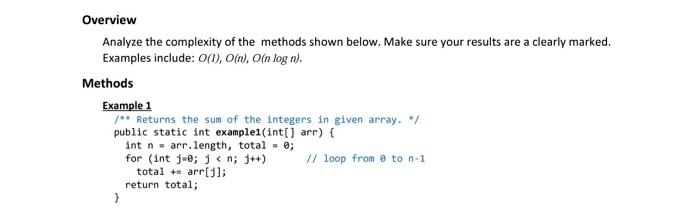 Solved Overview Analyze the complexity of the methods shown | Chegg.com