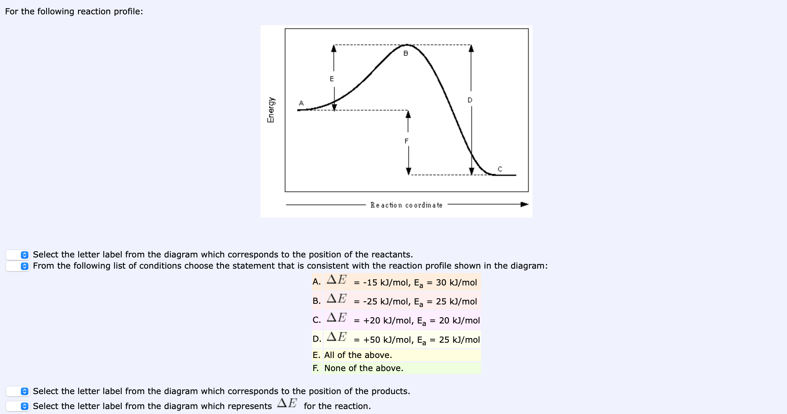 Solved For the following reaction profile:Select the letter | Chegg.com