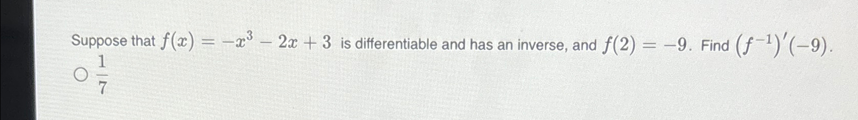 Solved Suppose that f(x)=-x3-2x+3 ﻿is differentiable and has | Chegg.com