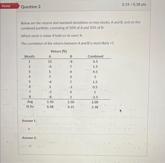 Solved Below are the returns and standard deviations on two | Chegg.com