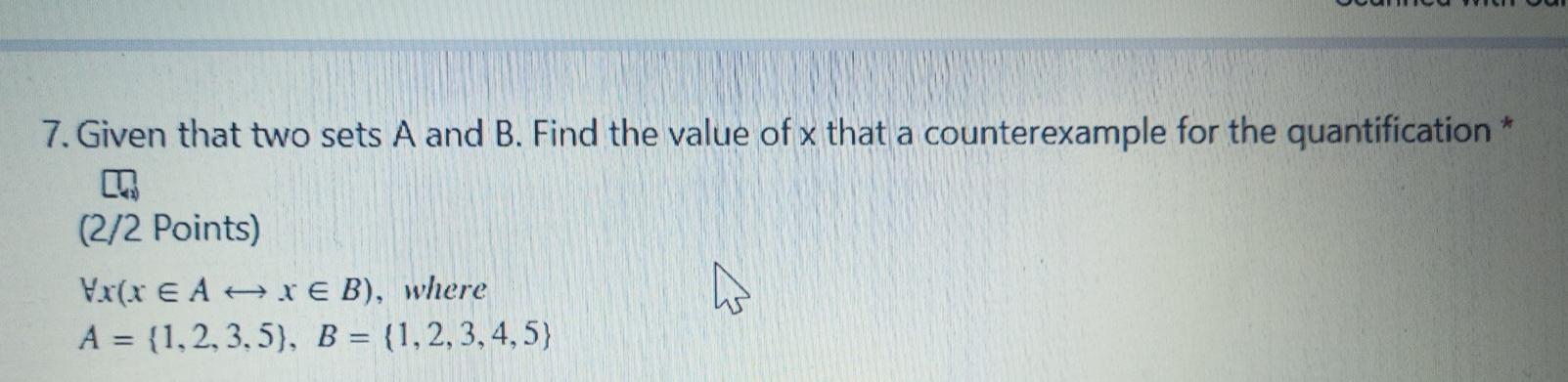 Solved 7. Given that two sets A and B. Find the value of x | Chegg.com