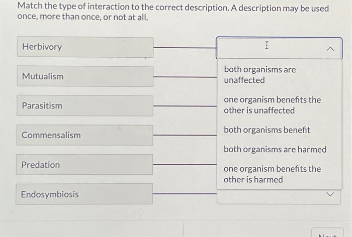 Solved Match the type of interaction to the correct | Chegg.com