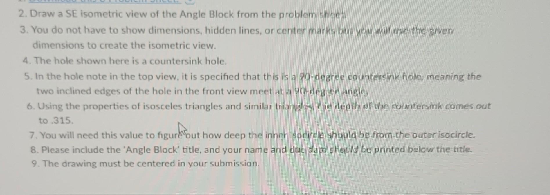 Solved 2. Draw a SE isometric view of the Angle Block from | Chegg.com