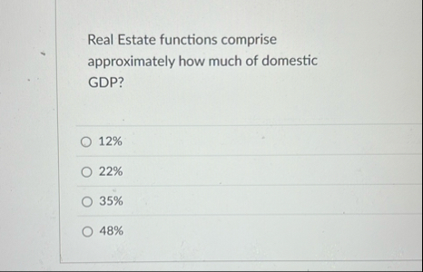 Solved Real Estate functions comprise approximately how much | Chegg.com