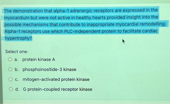 Solved The demonstration that alpha- 1 adrenergic receptors | Chegg.com