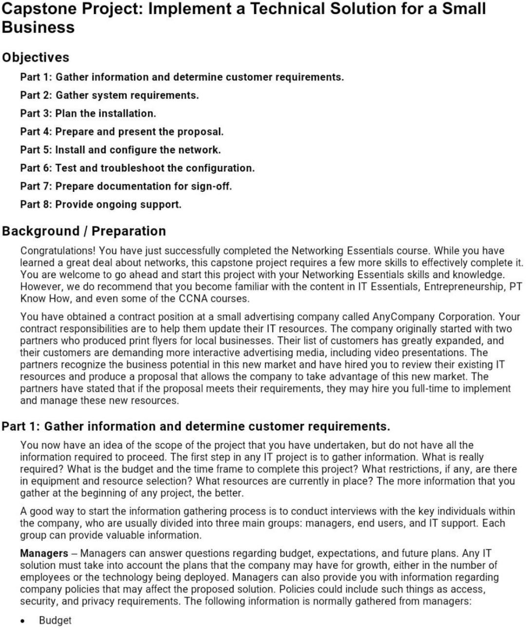 Solved Capstone Project: Implement a Technical Solution for | Chegg.com