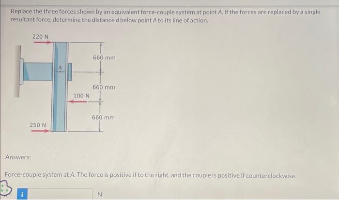 [Solved]: Replace the three forces shown by an equivalent f