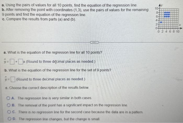 Solved a. Using the pairs of values for all 10 points, find | Chegg.com