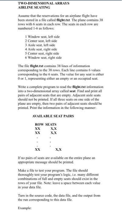 Solved TWO-DIMENSIONAL ARRAYS AIRLINE SEATING Assume that | Chegg.com