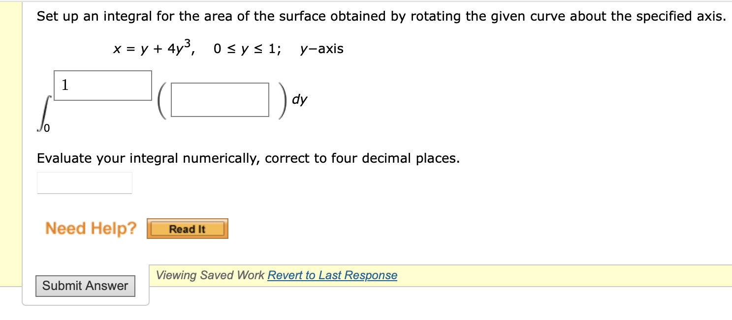 Solved Set up an integral for the area of the surface | Chegg.com