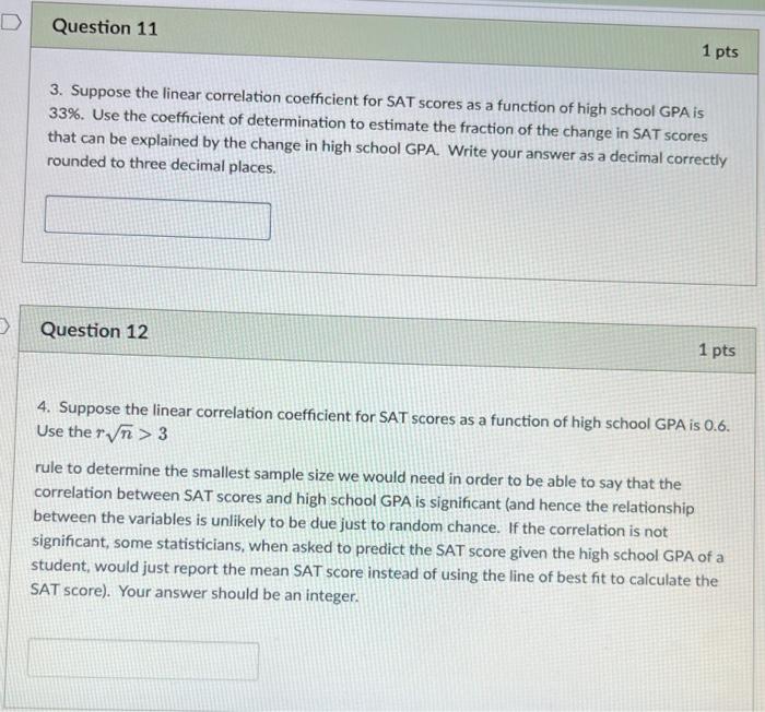 Solved 3 Suppose The Linear Correlation Coefficient For Sat