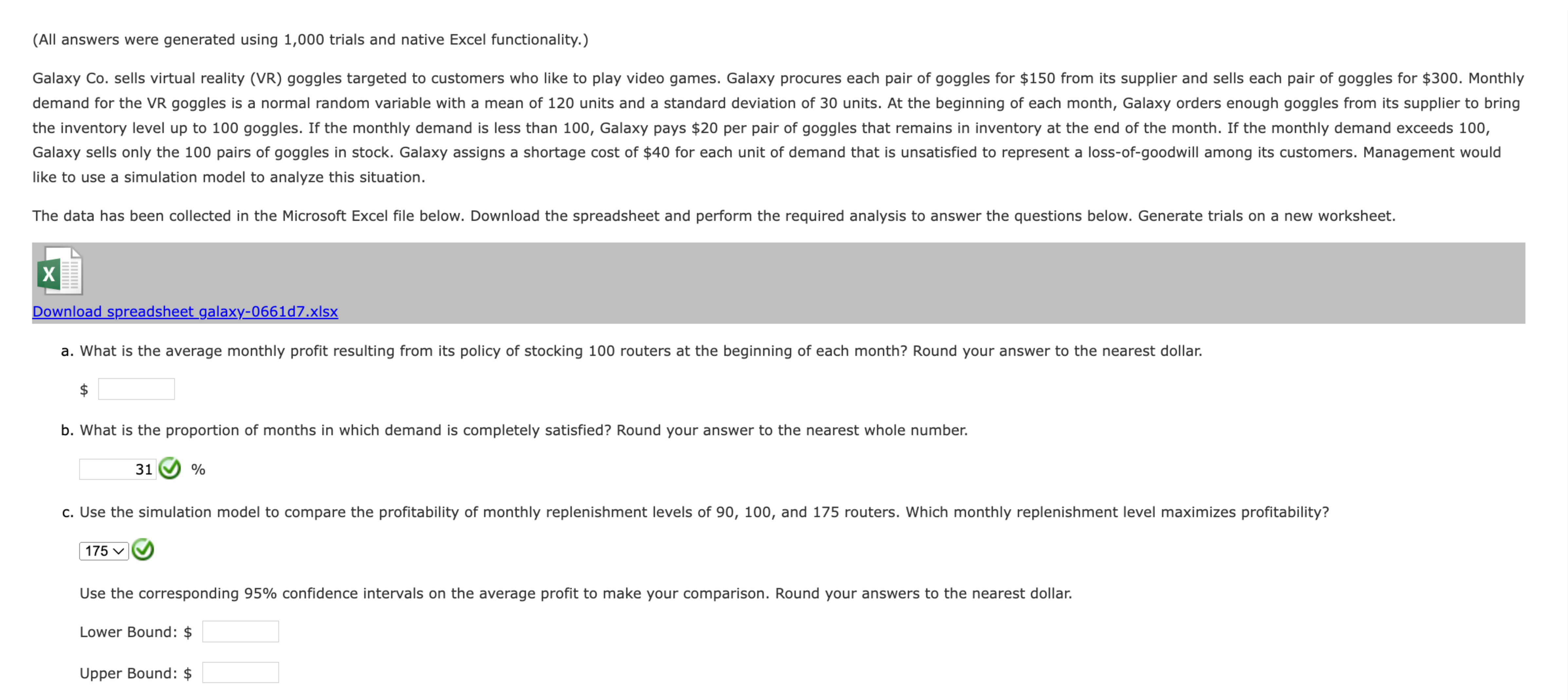 Solved (All answers were generated using 1,000 ﻿trials and | Chegg.com