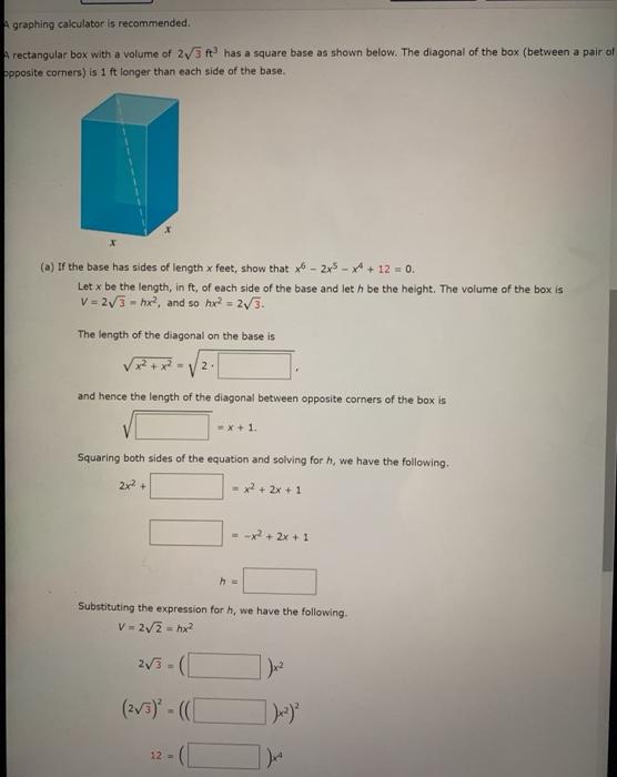 Solved graphing calculator is recommended rectangular box | Chegg.com