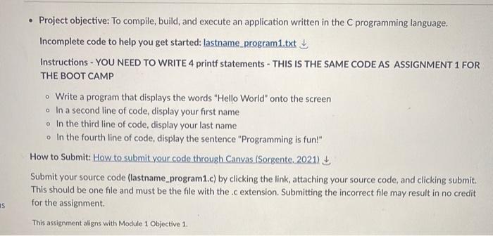 Solved - Project objective: To compile, build, and execute | Chegg.com