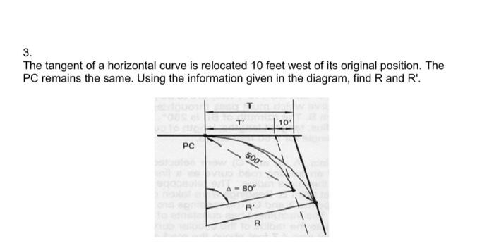 Solved 3. The tangent of a horizontal curve is relocated 10 | Chegg.com