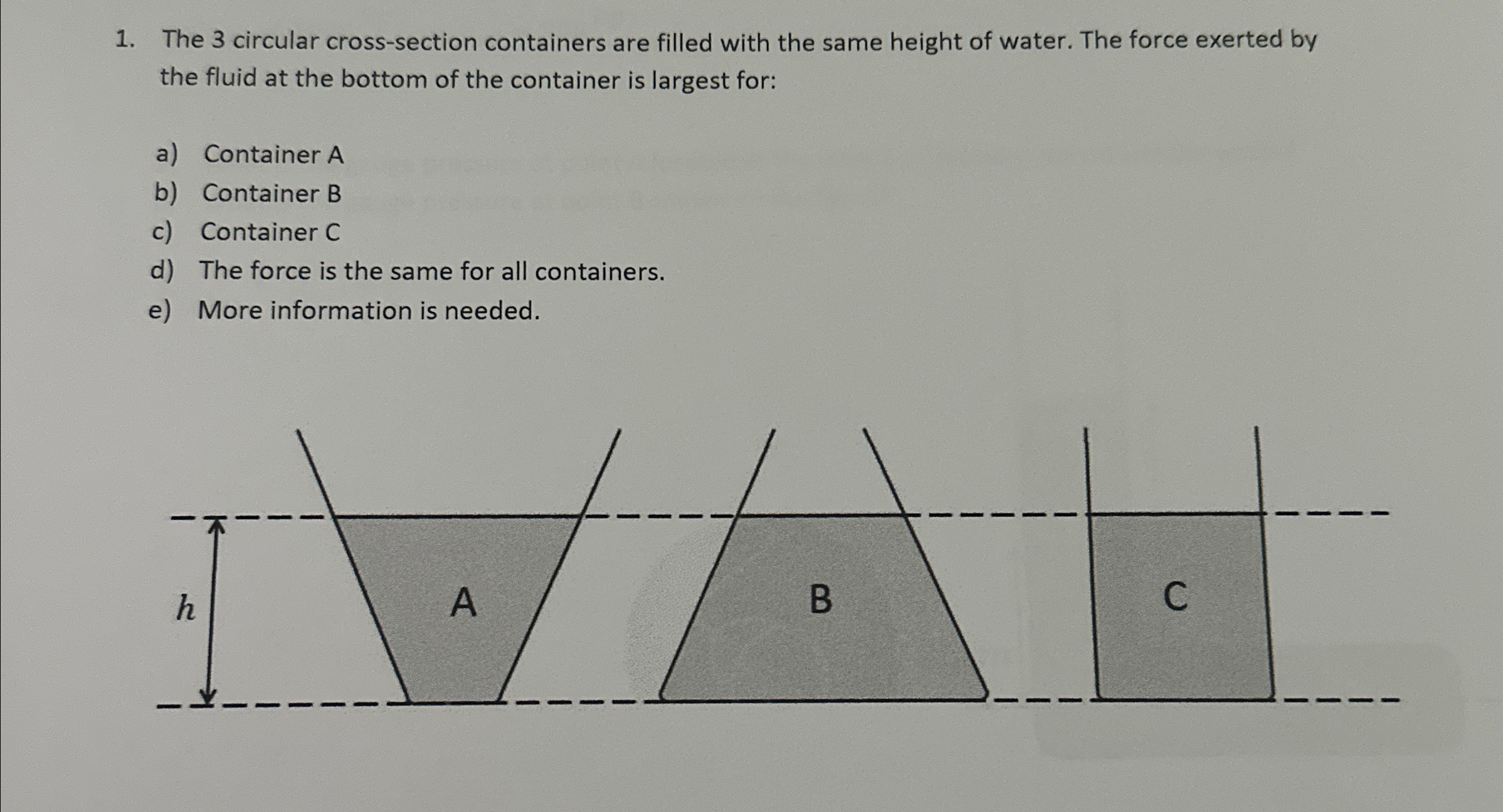 Solved The 3 ﻿circular cross-section containers are filled | Chegg.com