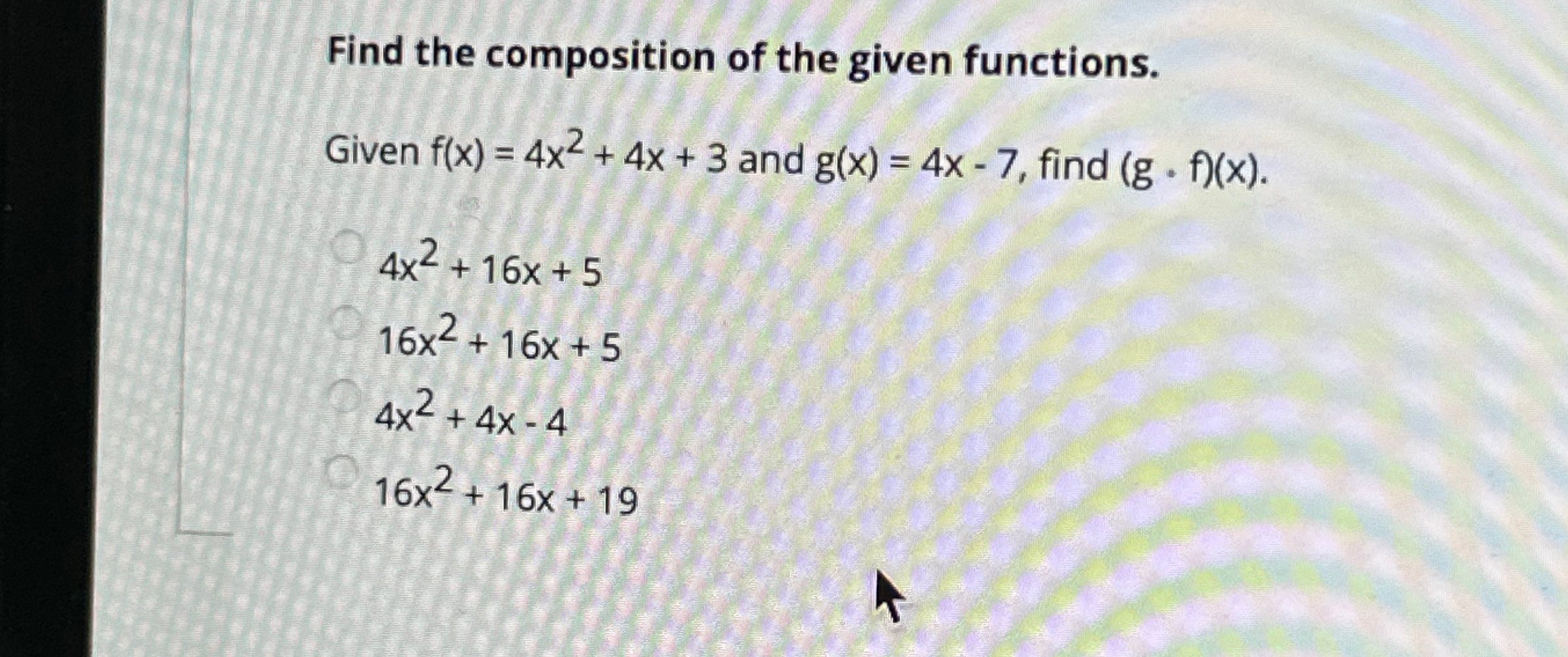 Solved Find the composition of the given functions.Given | Chegg.com