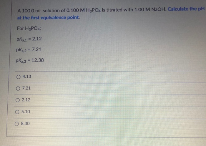 Solved A 100.0 mL solution of 0.100 M H3PO4 is titrated with | Chegg.com